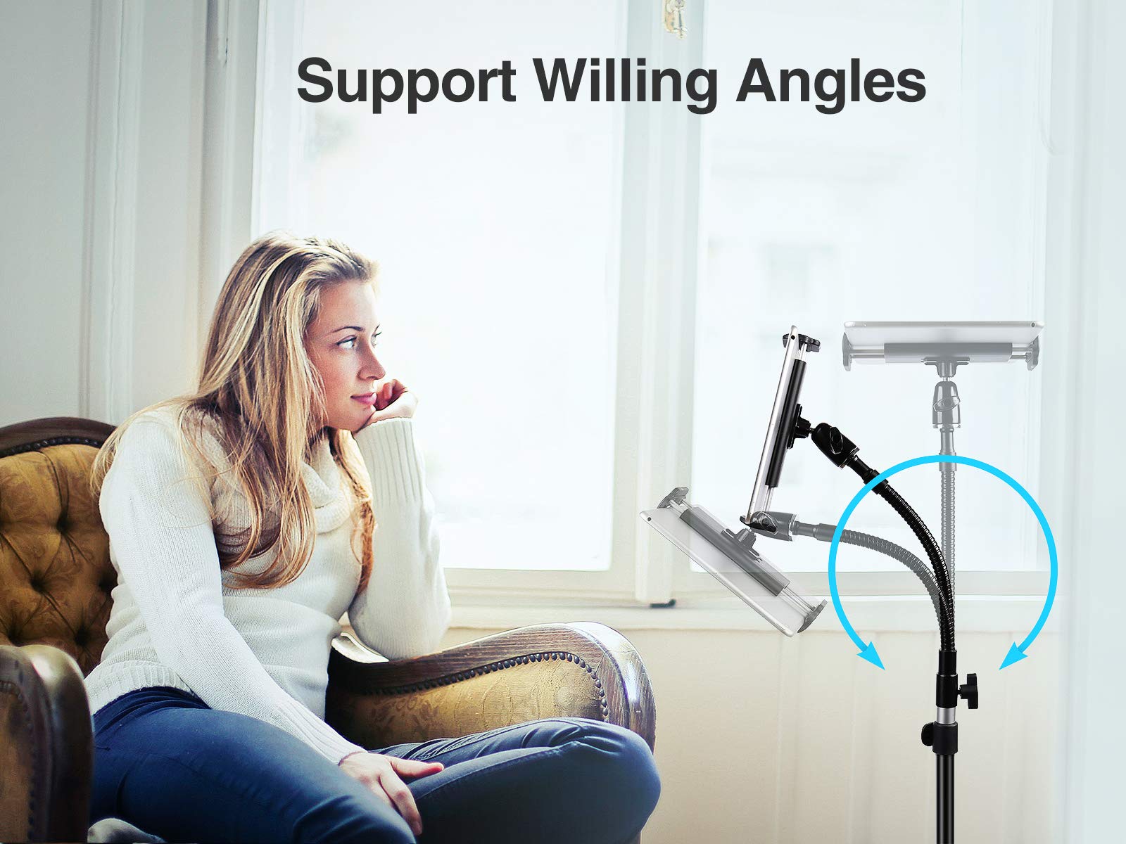 elitehood Metal iPad Tripod Stand & Adjustable 72ββ Gooseneck Tablet Floor Stand Holder, Heavy Duty Aluminum iPad Floor Stand for iPad Pro 12.9 11, Mini, Air, iPhone and 4.7-12.9" Tablets Cell Phones