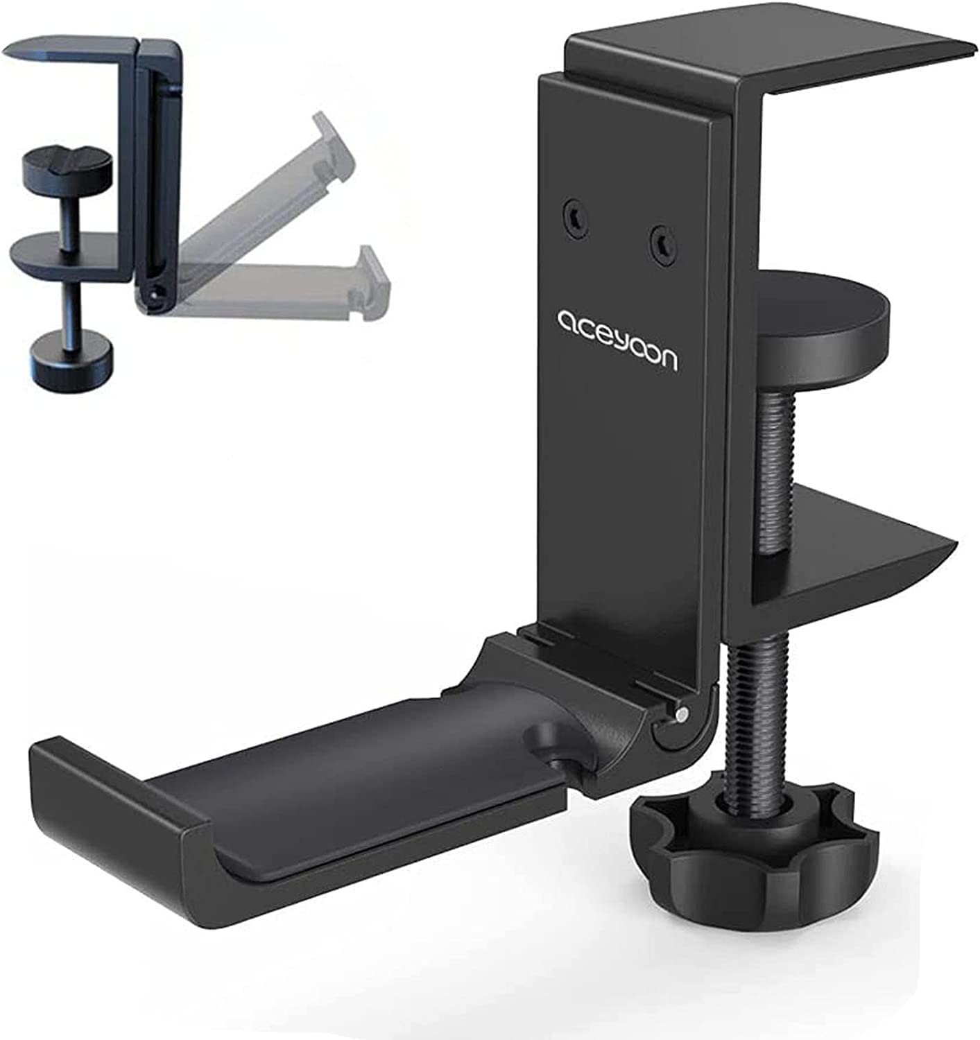 aceyoon Dual Headphone Stand, Under Desk Hanger, 360 Degree Rotatable Dual Headset Holder with Adjustable Clamp, Table Hook for Bag/Backpack/Gaming Headphone