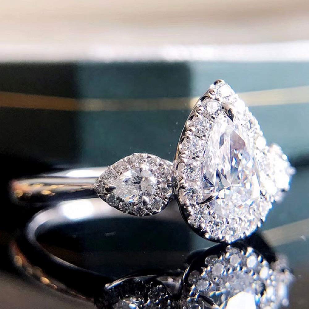 1. Inlaid with 3 Water Drop pear-Shaped Imitation Carat moissanite Heart-Shaped Engagement Wedding Eternal Diamond Ring, The Best Gift for Women 7