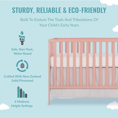 Dream On Me Synergy Convertible Crib and Changer in Dusty Pink with Detachable Changing Table, JPMA Certified, 1β Changing pad