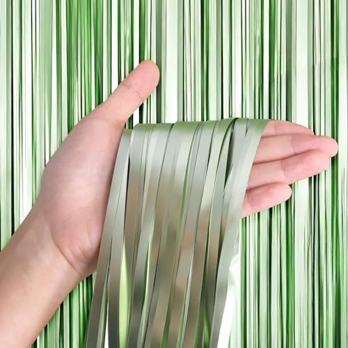 3 Pack Foil Curtains Metallic Foil Fringe Curtain-JVIGUE,Birthday Party Photo Backdrop Wedding Event Decor (Pale Green Decorative Streamers)