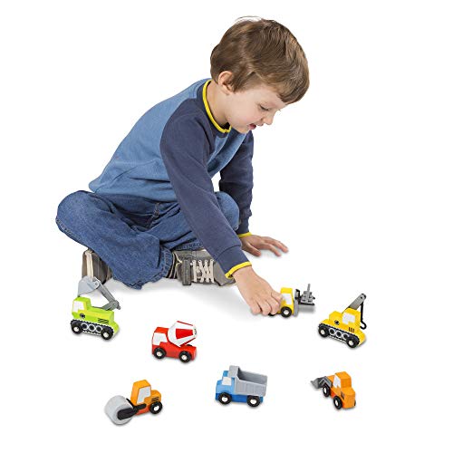Melissa & Doug Wooden Town Play Set & Wooden Construction Site Vehicles