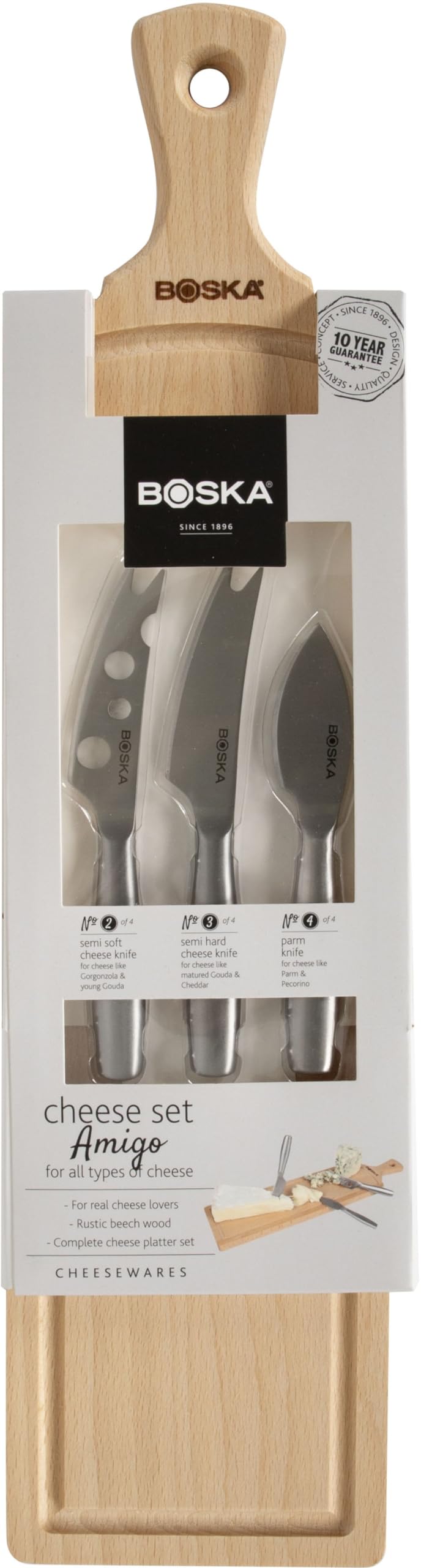 Boska Stainless Steel Cheeseboard Knife Set Amigo - For All Types of Cheese - Multi-Functional Cheese Slicer - Handheld Slicer - Silver Non-Stick - Dishwasher Safe - For Kitchen Cooking