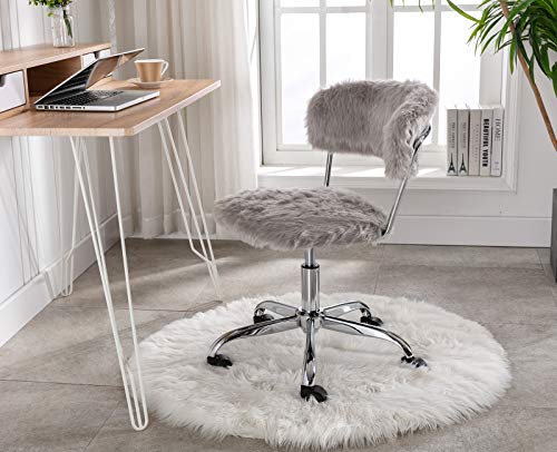 Kmax Fuzzy Office Desk Chair Faux Fur Kids Armless Rolling Task Chair Comfy Vanity Chair for Bedroom, Grey