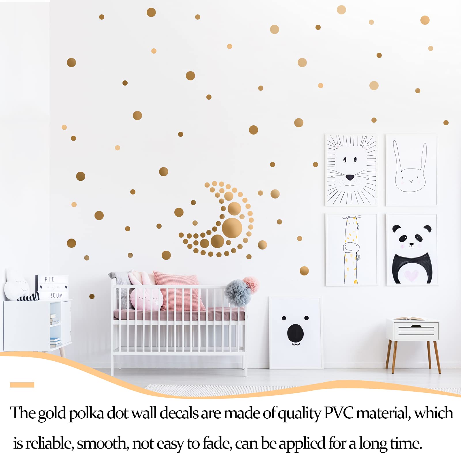 264 Pieces Polka Dot Wall Decals Dot Wall Stickers for Girls Bedroom Living Room Nursery Kids Bedroom Classroom Decor (Gold)