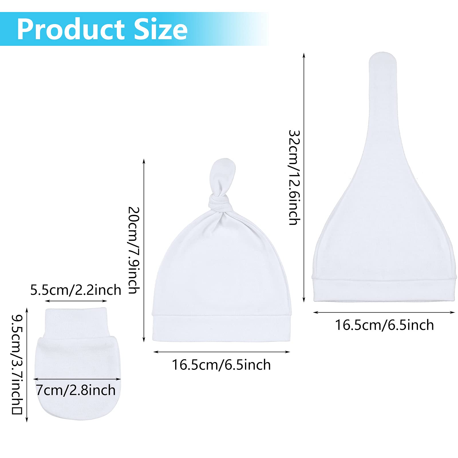 Sublimation White Blank Baby Knotted Beanie Hat and Gloves for Newborn (2)
