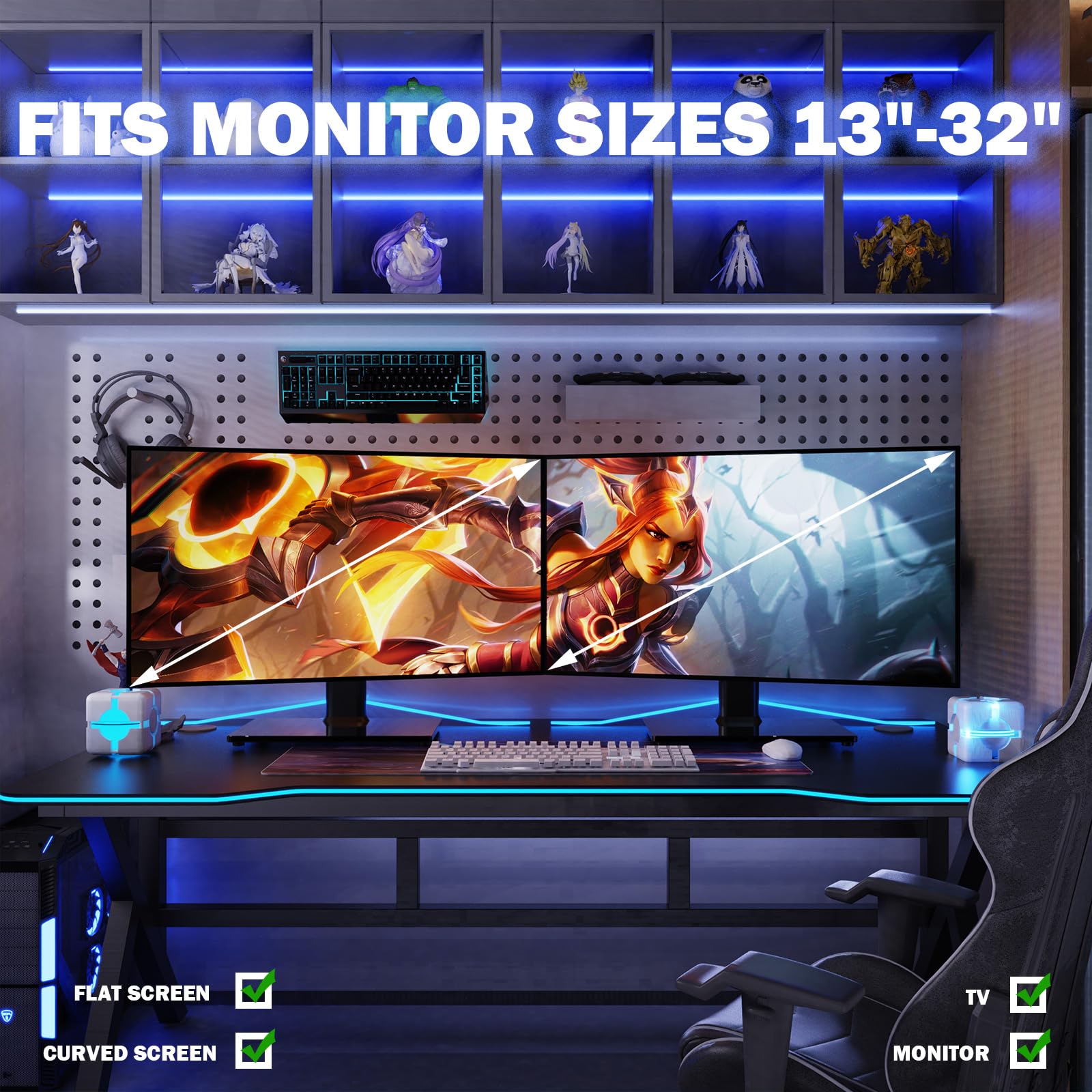 2 Pack Single LCD Computer Monitor Free-Standing Desk Stand Riser for 13 inch to 32 inch Screen with Swivel, Height Adjustable, Rotation, Holds One (1) Screen up to 77Lbs(HT05B-201)