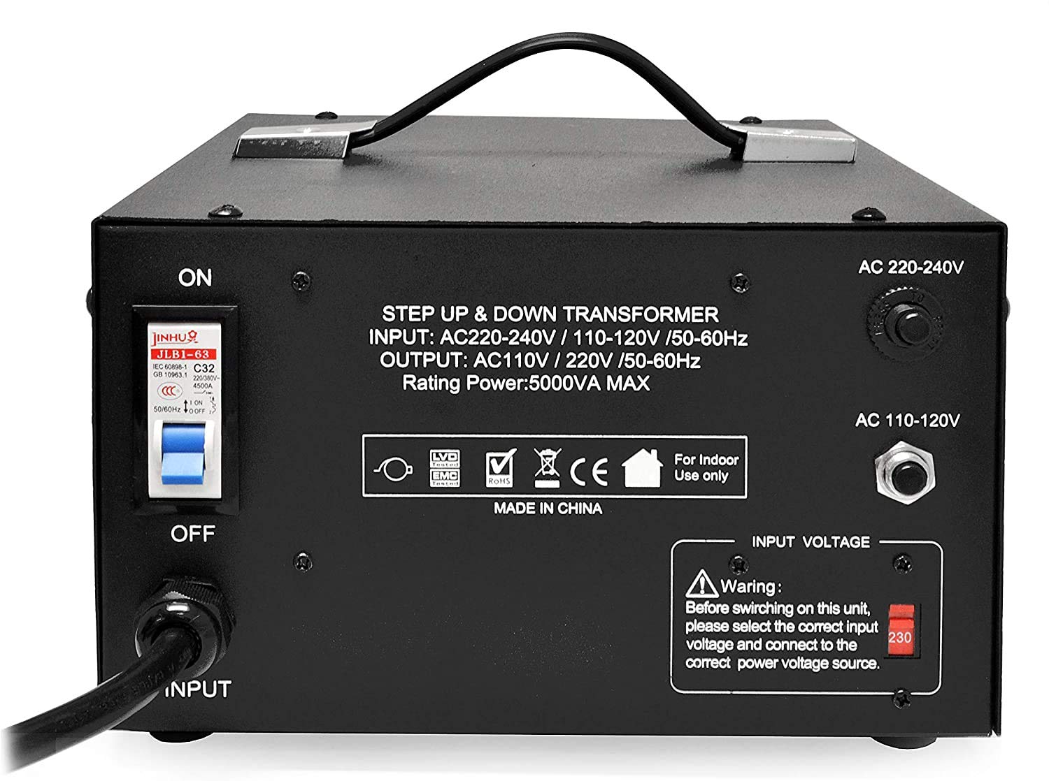 ELC 5000 Watt Voltage Regulator with Transformer - Step Up/Down - 110v to 220v / 220v to 110v Power Converter - Circuit Breaker Protection [3-Years Warranty]