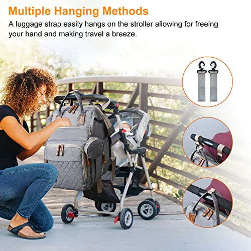 Milecan Diaper Bag Backpack, Unisex Baby Nappy Bags with Changing Pad, Pacifier Case & Stroller Straps&USB Charging Port, Multifunction Waterproof Travel Back Pack for Moms Dads, Grey