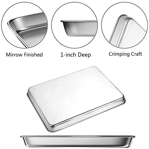 2 Pack Large Stainless Steel Tray, Non Toxic & Healthy, Mirror Finish & Rust Free Thickening Pan, for Baking Cookie Sheet, Lab Medical Instruments, Dental, Tattoo and Surgical (16'' x 12'' x 1'')