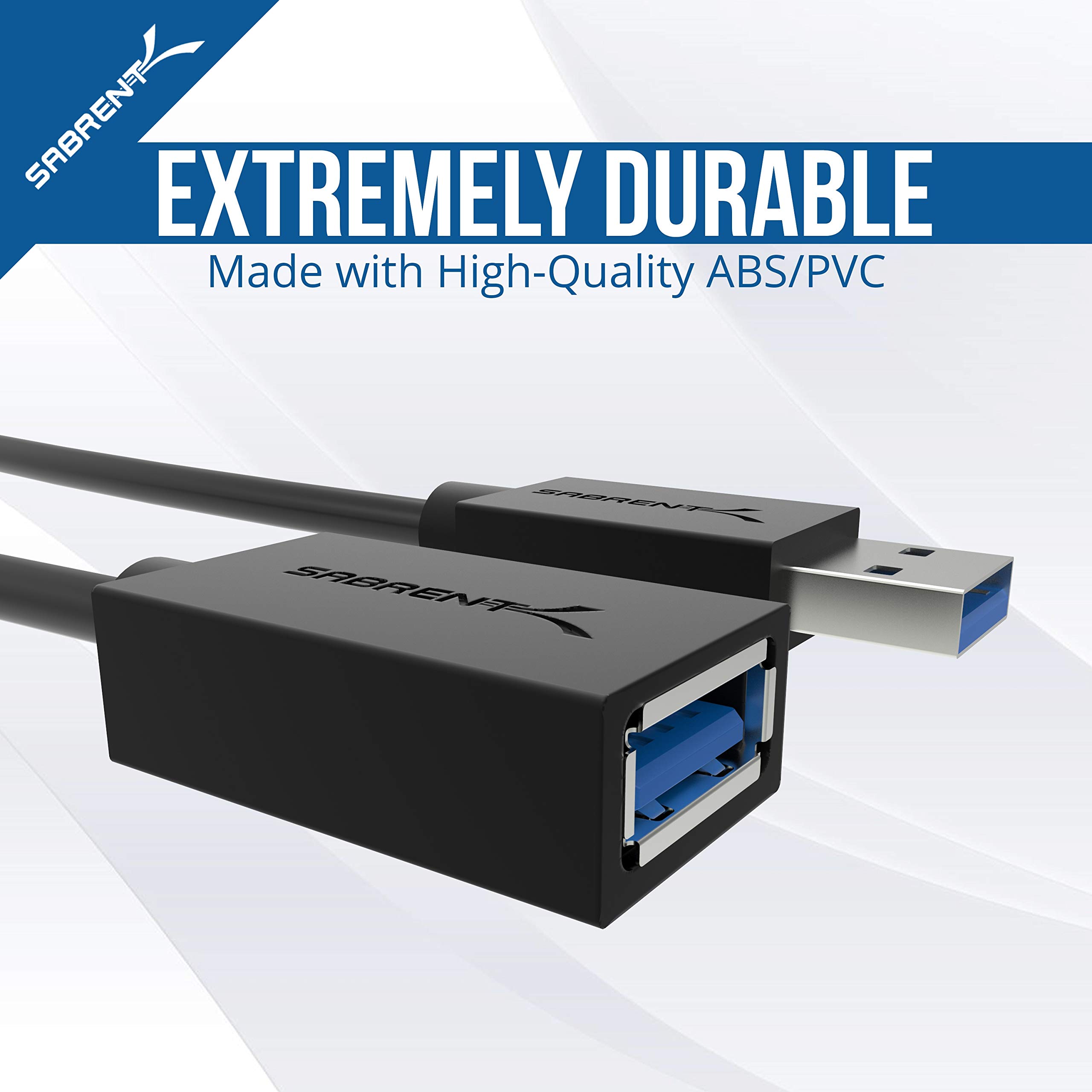 SABRENT 6 Ft 22AWG USB 3.0 Extension Cable - A-Male to A-Female in Black + 4-Port USB 3.0 Hub