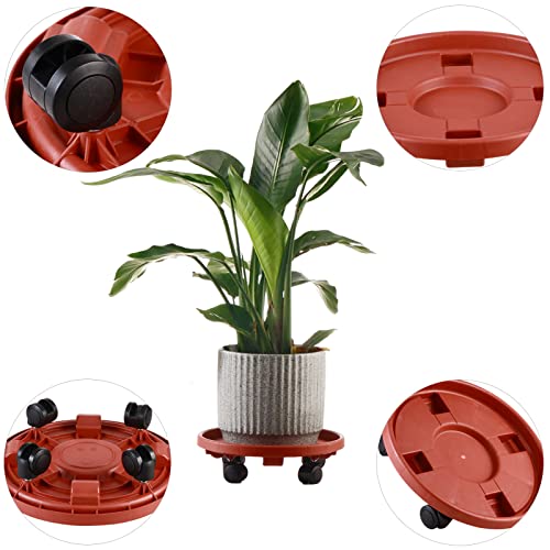 3 Pakcs Large Plant Caddy with Wheels 15.8" Rolling Plant Stands Heavy-duty Plastic Plant Roller Base Pot Movers Plant Saucer on Wheels Indoor Outdoor Plant Dolly with Casters Planter Tray Coaster Red
