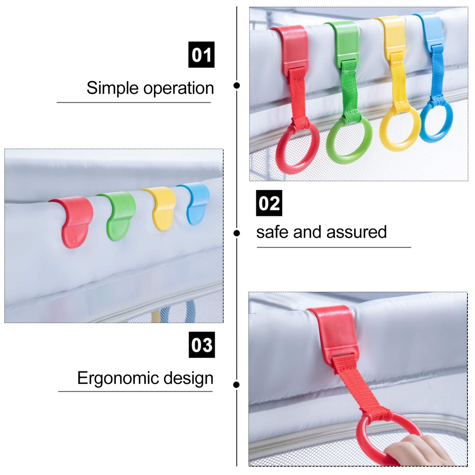 4Pcs Pull Ring Baby Bed Stand Up Rings Baby Cot Rings Walking Assistant for Baby Toddler