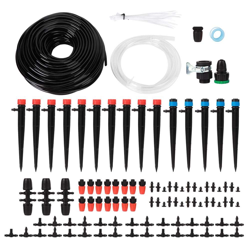 Oumefar 40m Drip Irrigation System Automatic Irrigation Plastic Watering System 4/7 Hose Set Drip Irrigation System Kit Sprinkler System for Garden Watering