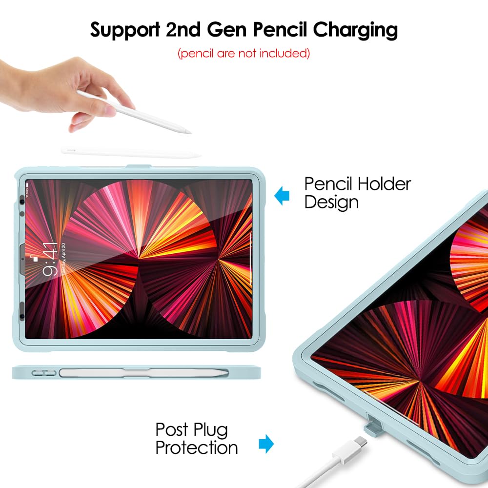 DTTO for iPad Pro 11 inch Case 2022(4th Gen)/2021(3rd Gen), [Screen Protector] Dual Layer Full Body Protection Cover with Pencil Holder, Also Fit iPad Pro 11'' 2020&2018/iPad Air 5/Air 4 - Sky Blue