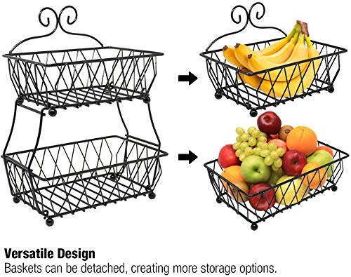 Sorbus Fruit Basket Display Stand, 2-Tier, for Vegetable, Fruit & Bread Counter Storage for Kitchen, Bathroom, Rectangular Antique Metal (Black)