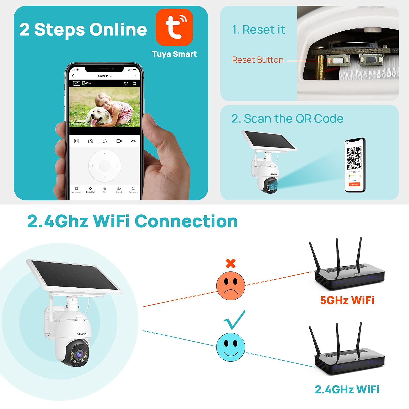 SOVMIKU Solar Security Camera Outdoor,1080P Wire-Free Pan Tilt 360° View Spotlight Indoor,WiFi Solar/Battery Powered Security Cameras 4X Digital Zoom,2-Way Audio, Motion Detection,Tuya APP