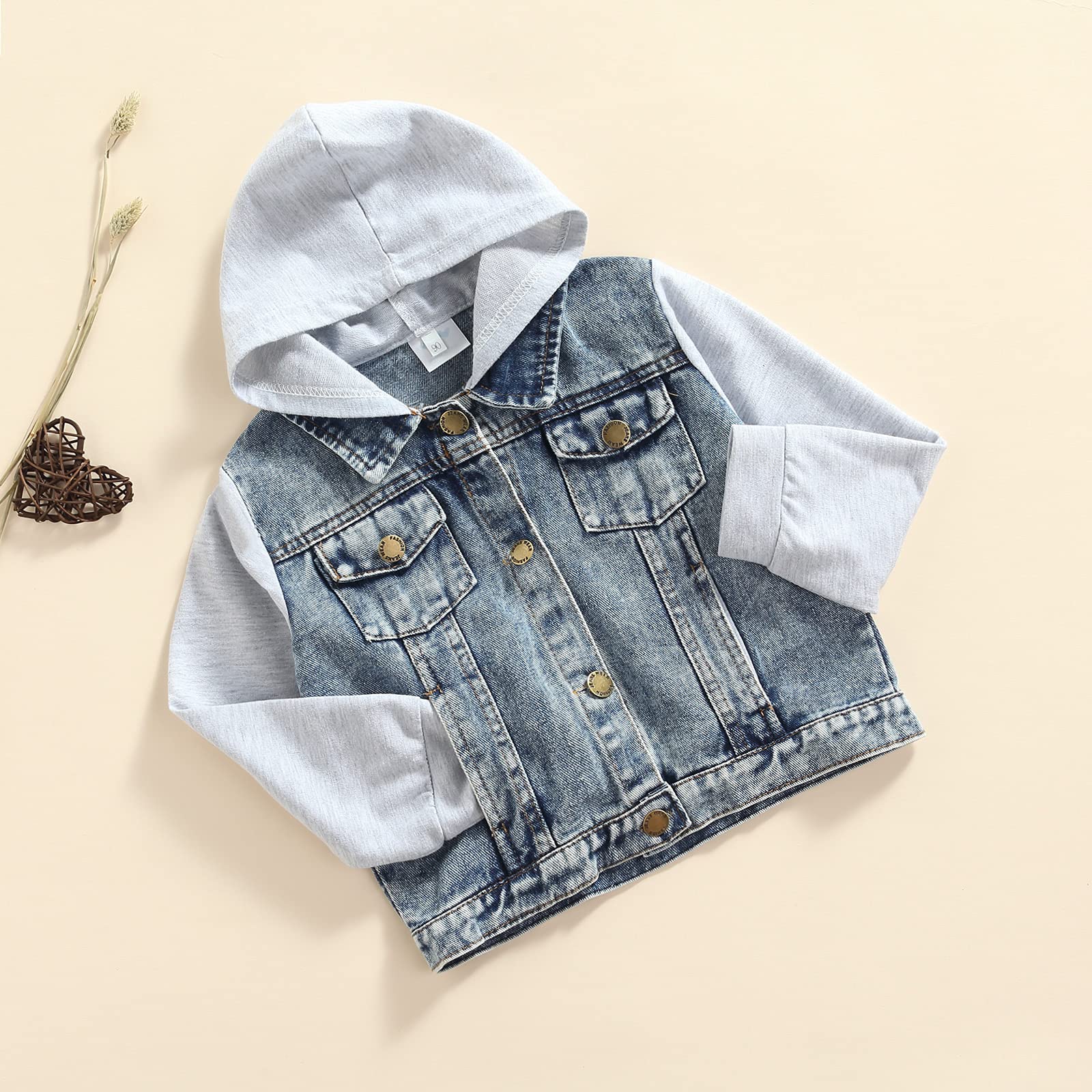 Kids Toddler Baby Girl Boy Denim Jacket Hoodie Button Coat Top Spring Fall Outfit Clothes (Grey, 4-5 Years)