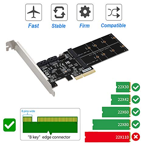 4in1 Dual M.2 NGFF (B Key) SSD+ Dual SATAIII 6G SSD/HDD to PCI Express 4X Converter Adapter with Low Profile Bracket for Desktop PC