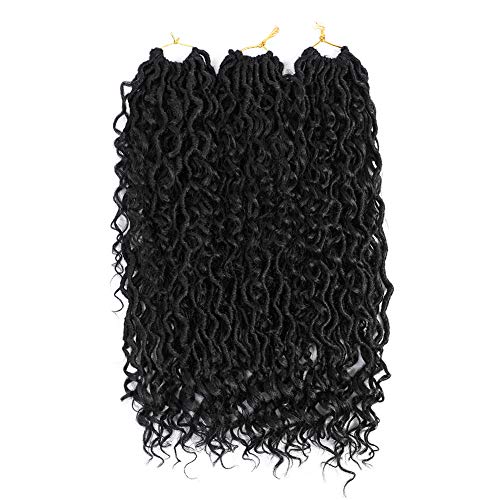 6 Packs Goddes]s River Faux [Loc]s Wavy [Crochet] With Curly [Hair] In Middle And Ends [Boho Synthetic [Hair] Extension（18inch,1B）