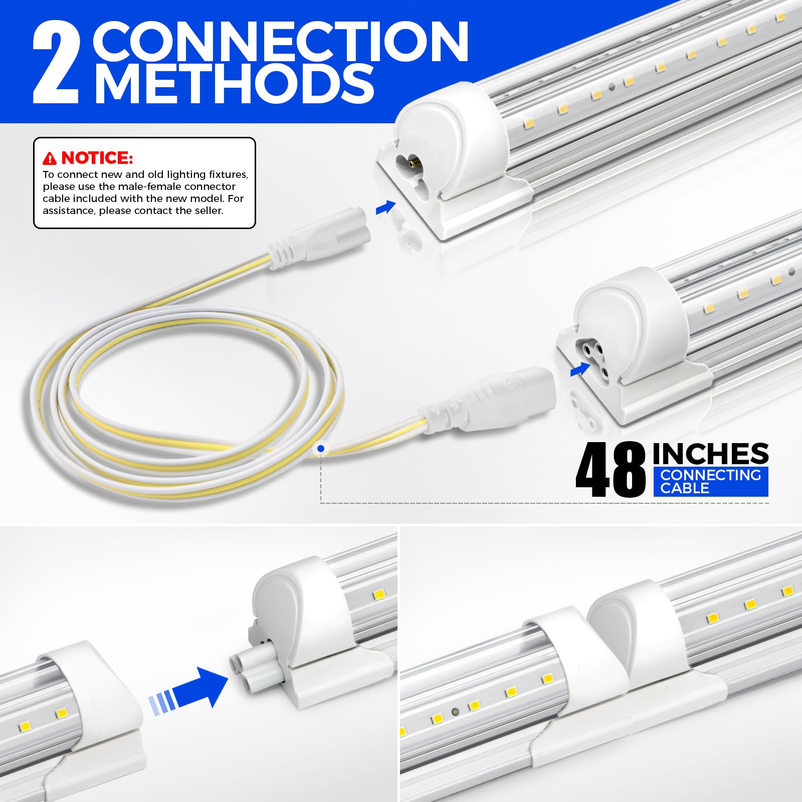 Barrina LED Shop Light, 3Ft 30W 4600LM 5000K, Daylight White Hight Output Linkable for Workshop, V Shaped Clear Cover T8 LED Shop Lights for Garage, 3 Foot (Pack of 6)