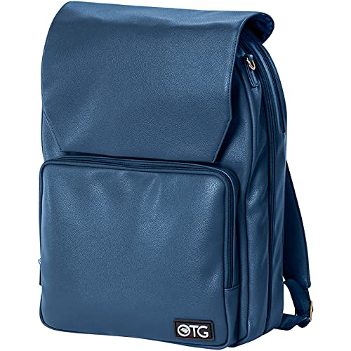 OTGBABY Diaper Bag Backpack with Changing Station, unique and functional mommy bag, premium vegan leather diaper bag with 7 storage compartments, Denim Blue