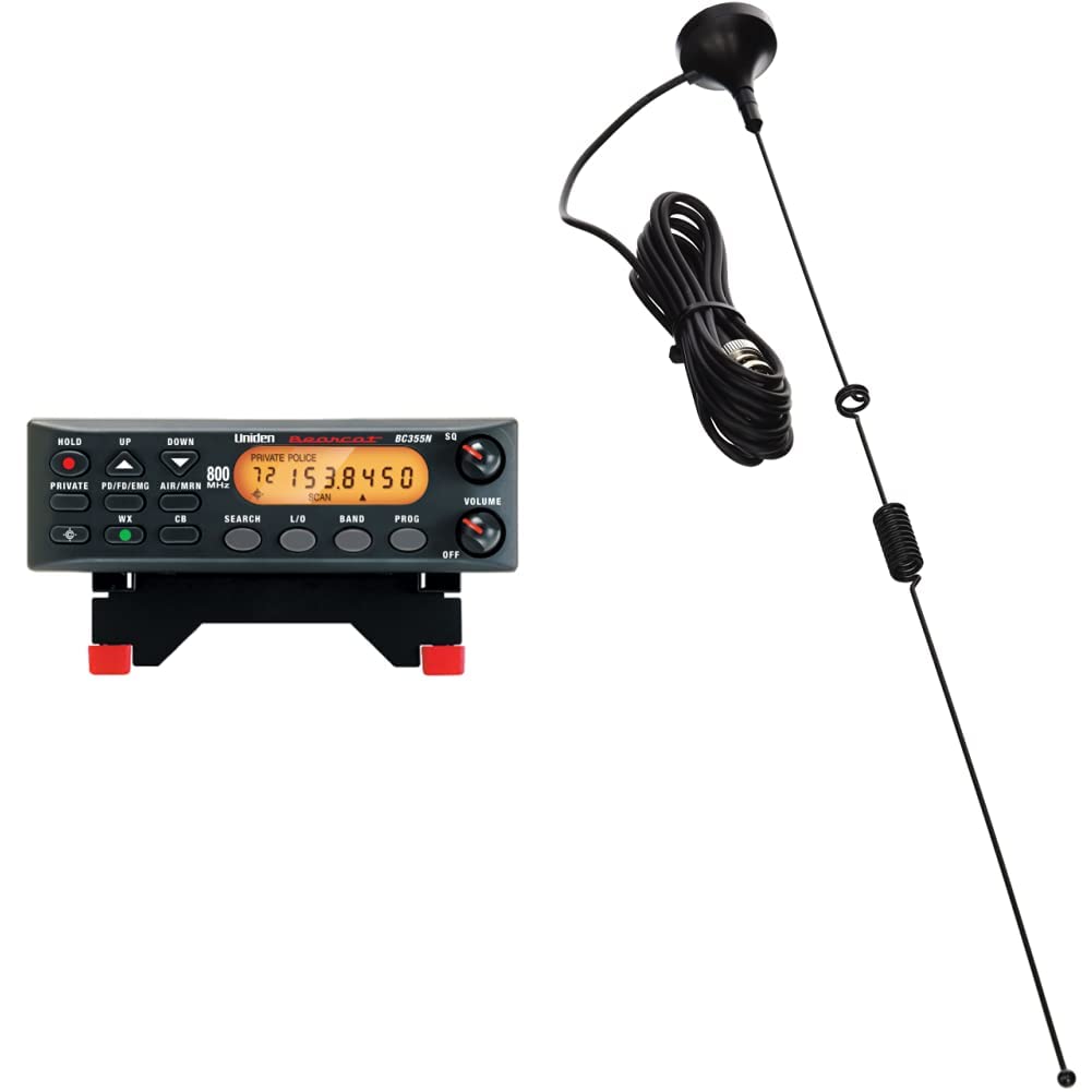 Uniden BC355N 800 MHz 300-Channel Base/Mobile Scanner, Close Call RF Capture, Black & Tram 1089-BNC Scanner Mini-Magnet Antenna VHF/UHF/800MHz-1, 300MHz with BNC-Male Connector