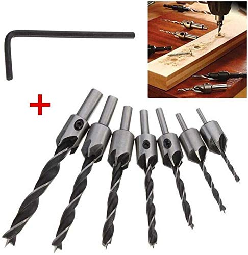 7pcs Countersink Drill Bits Woodworking Countersink Drill Bits Set, Center Drill Bit Set High-Speed Steel Countersink Drill Bits for Woodworking 3mm-10mm with Hex Key (Countersink Drill Bits)