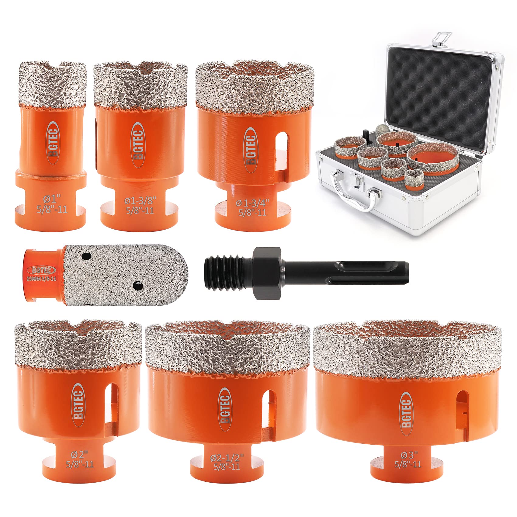 Diamond Core Drill Bits Set,BGTEC 8 Pieces Vacuum Brazed Hole Saw Kit for Porcelain Tile,Ceramic Granite Marble Stone Masonry Brick (25/35/45/50/65/75mm)
