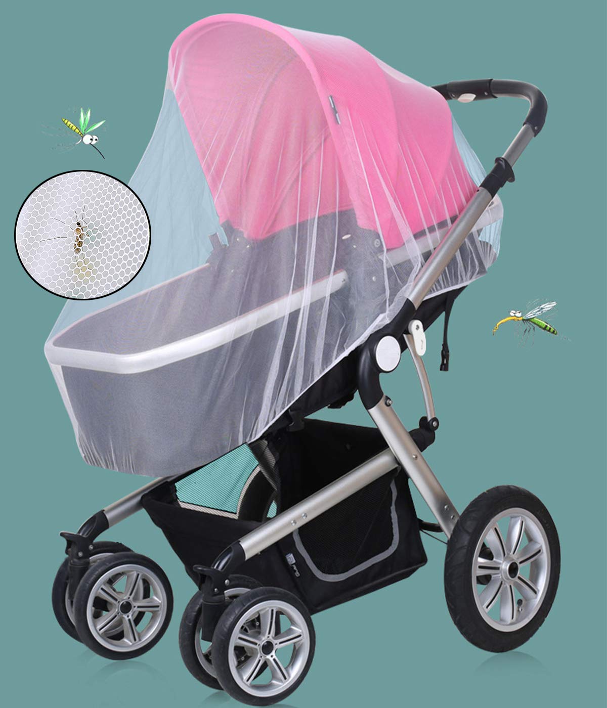 Strollers Net for Strollers Carriers Car Seats Cradles, Large, Elastic, Breathable Lasting Infant Insect Shield Netting (White)