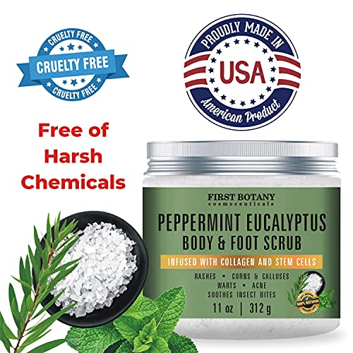First Botany Body Scrub - Natural Exfoliating Salt Scrub & Body and Face Souffle helps with Moisturizing Skin, Acne, Cellulite, Dead Skin Scars, Wrinkles (10 fl oz, Lavender)