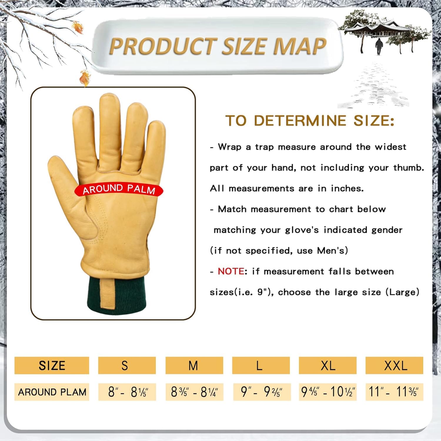 FEISHDEK Waterproof Work Gloves for Men, Winter Insulated Leather Work Gloves, Cowhide Leather Gloves Working in Cold Weather