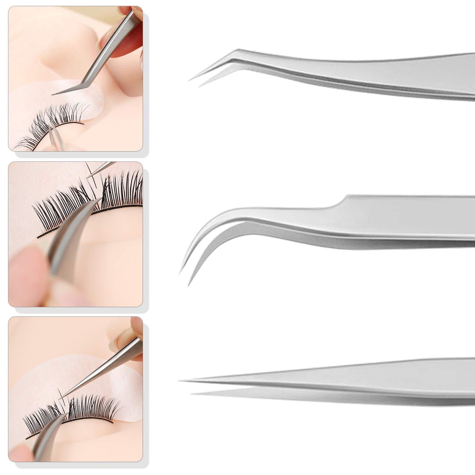 3 Rolls Eyelash Extension Tape with Tweezers, SourceTon Micropore Fabric Tape Roll 0.5 Inch 10 Yards (Green) with 3 PCS Straight Pointed and Curved Tweezers (Silver)