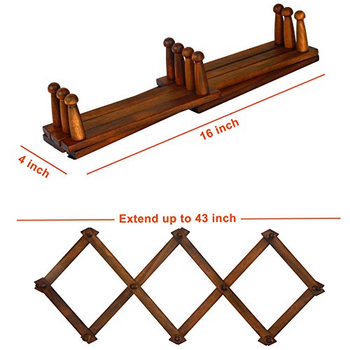Dseap Accordian Wall Hanger: 16β High Wooden Wall Expandable Coat Rack, Hat Rack Holder, Accordion Hook for Baseball Caps, Coats, Mugs, 10 Peg Hooks, Brown