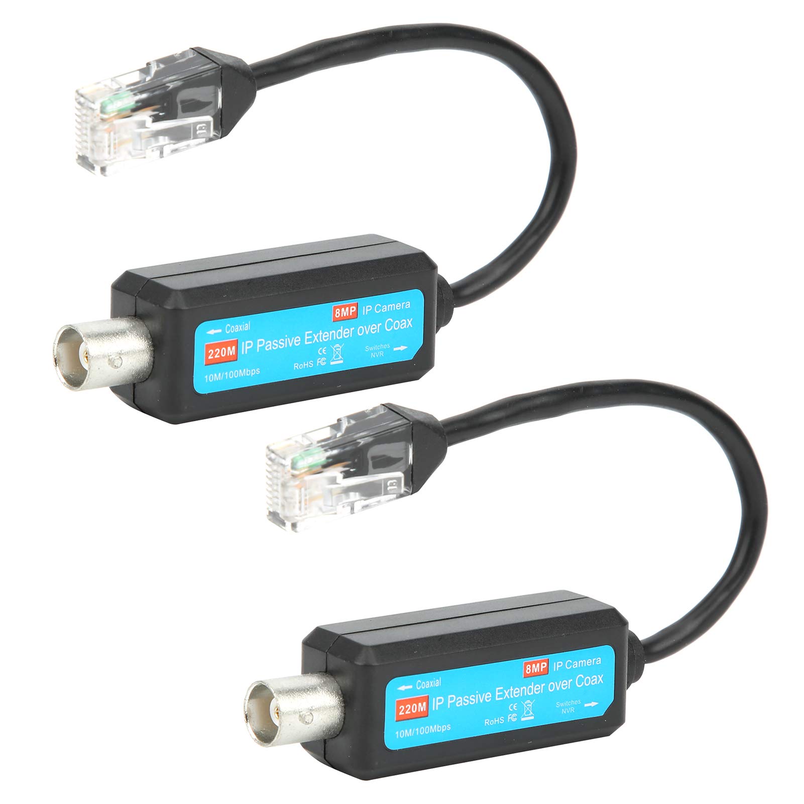 2pcs IP Passive Extender, Over Coax Coaxial Network Transmitter 8MP HD Passive IPCoaxial Transmitter HD Network Extender for Web Camera