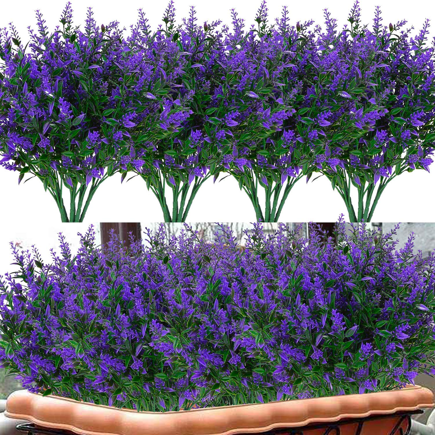 18 Pack Artificial Lavender Flowers Bouquet Fake Plants for Indoor Outdoor UV Resistant Plastic Flowers with Stems Decor Home ,Wedding, Party, Garden, Patio, Office, (Purple)