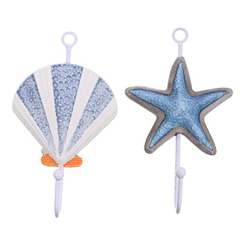 Cabilock 2Pcs Mediterranean Wall Hooks Clothes Hooks Sea Shell Coats Hat Key Rack Towels Hangers Nautical Decorative Hooks for Home Bedroom Beach Coastal Ornaments