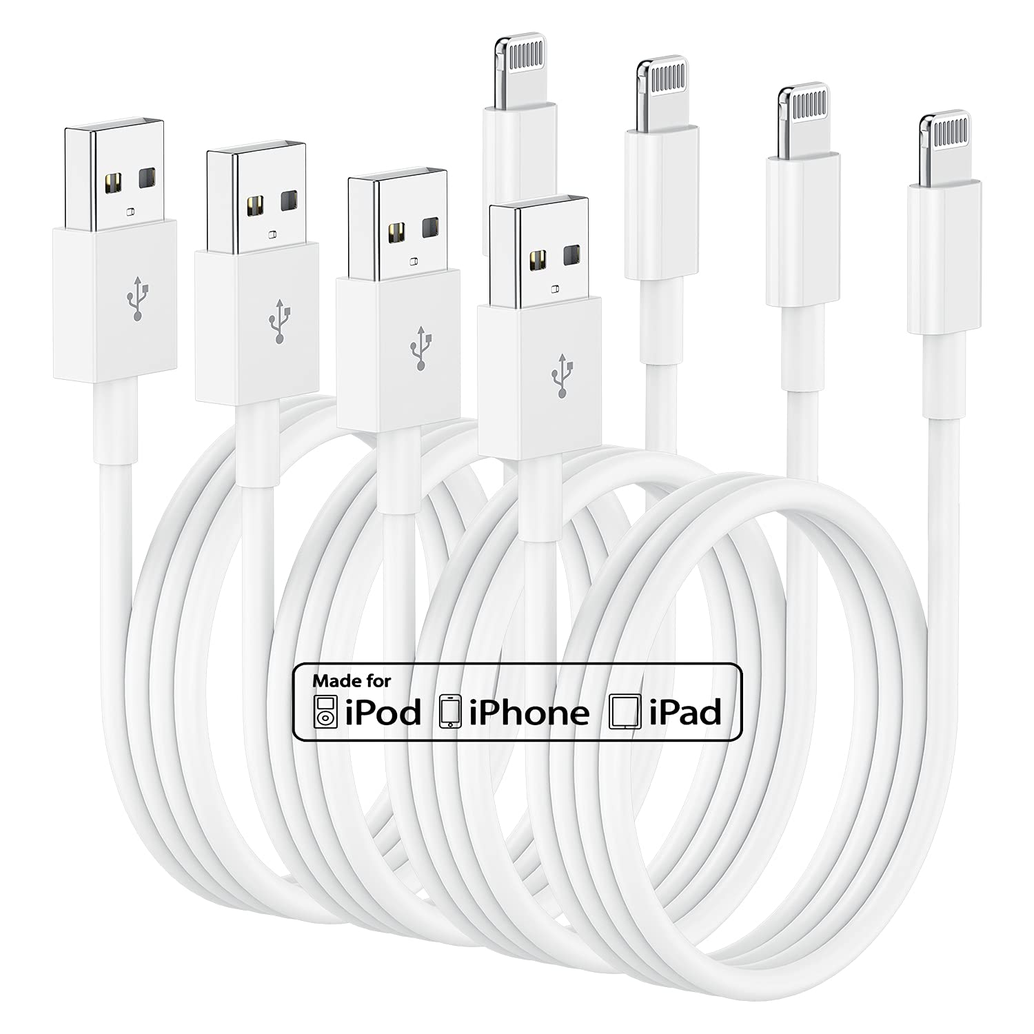 4Pack 10ft iPhone Charger Cable, [ Apple MFi Certified ] Long Apple Lightning to USB Cable 10 Feet, 10 Foot Fast iPhone Charging Cord for Apple iPhone 13 Pro/12 Mini/11/Pro/11/XS/MAX/XR/8/7/6/5/SE