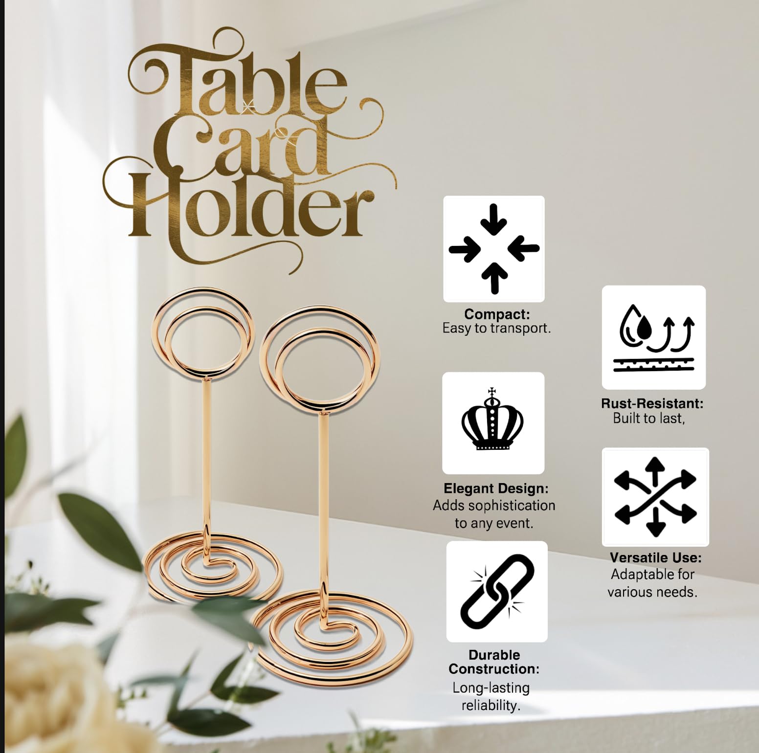 10Pcs Gold Table Number Holders with 10 Table Numbers Cards - 3.35 Inch Table Number Stands β Name, Picture, Place Card Holder for Centerpieces, Wedding Reception, Birthday, Restaurant & Parties