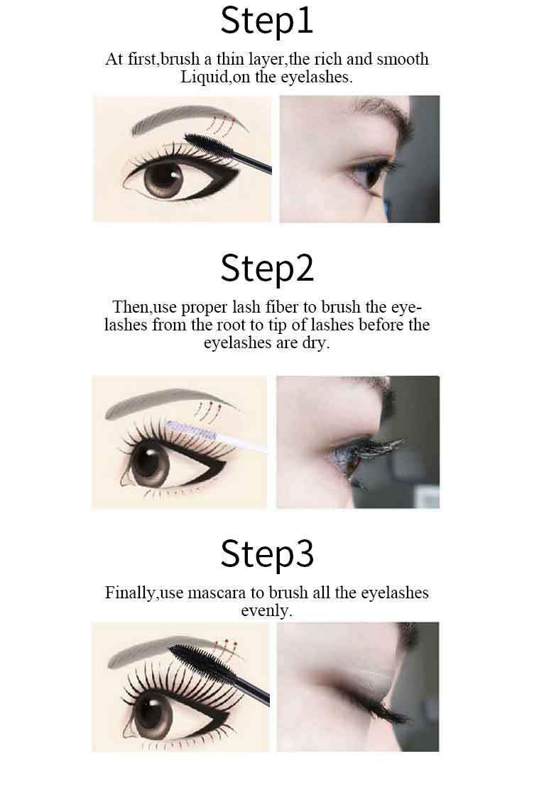 3 Pack HuaQing 5D Voluminous Fiber Mascara,Black Volume and Length Waterproof Smudge-proof Natural No Clumping Smudging Lasting All Day