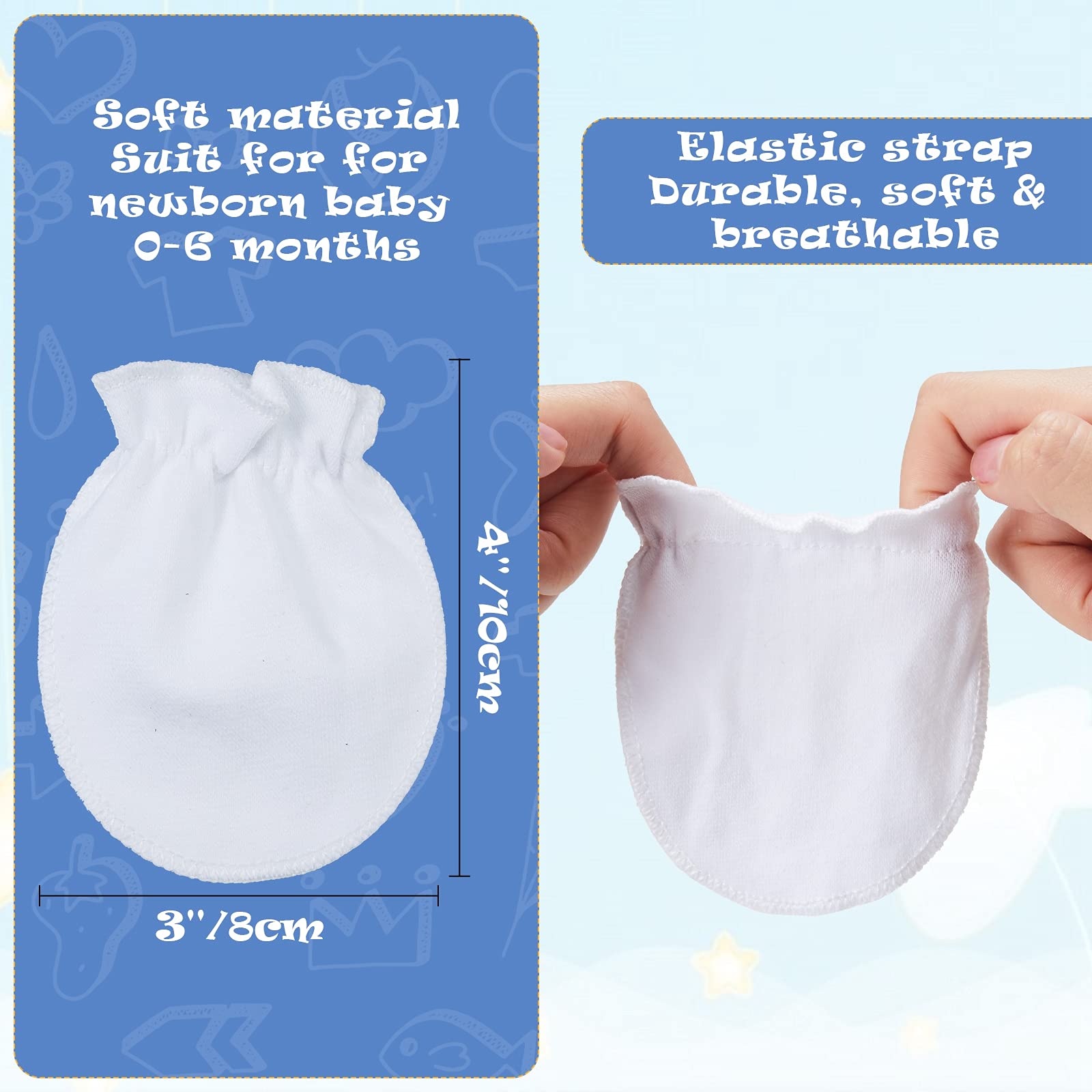 6 Pairs Newborn Baby Mittens No Scratch Infant Gloves Mitten for Baby 0-6 Months (White, Light Grey, Black, Medium Grey, Black Grey, Navy Blue)