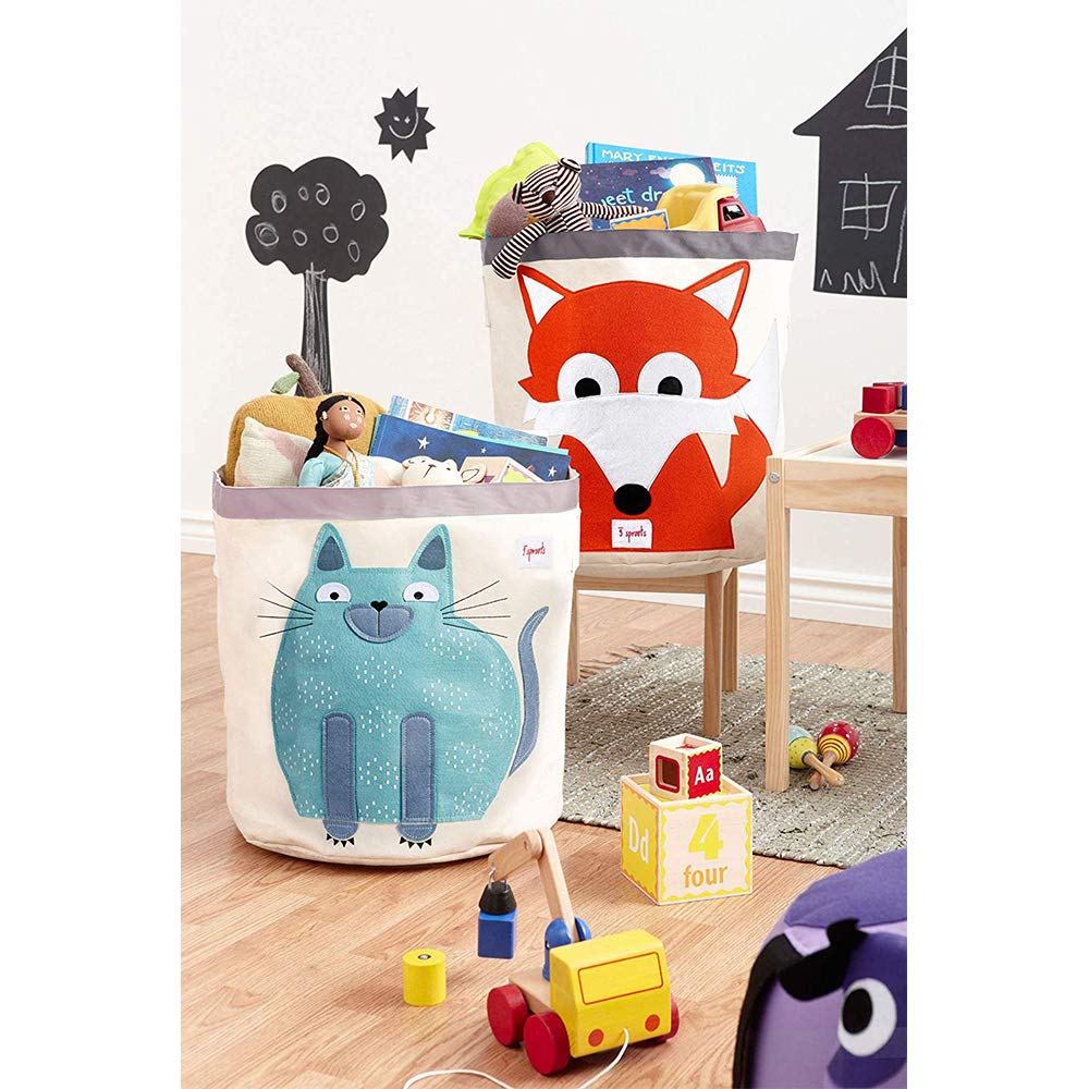 3 Sprouts UBNSNO Canvas Storage Bin Laundry and Toy Basket for Baby Toddlers and Kids, Owl and Cat