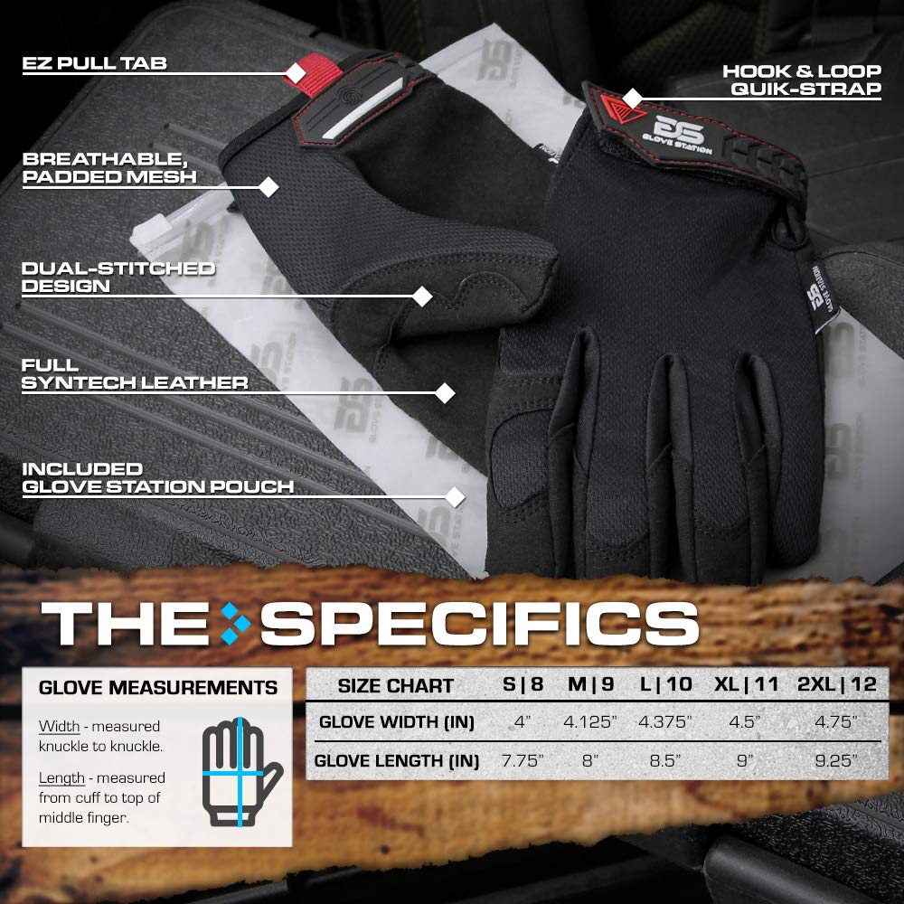 Glove Station Tactical Gloves for Men, Essential Series Covert Black, 2XL (1 Pack) - Dexterity Work Gloves, Mechanic Tactical Work Gloves, Heavy-Duty Protection for Utility & Outdoor Tasks