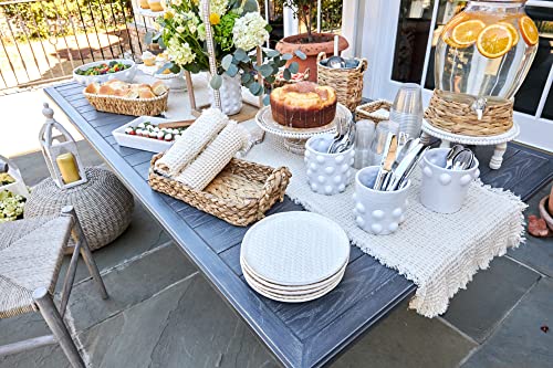 Mud Pie White Beaded Pedestal Trays, small 4" x 10" dia | large 5" x 12" dia
