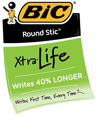 2 Pack of 12 BIC Round Stic Xtra Life Ball Pen, Red Medium Point (1.0 mm)
