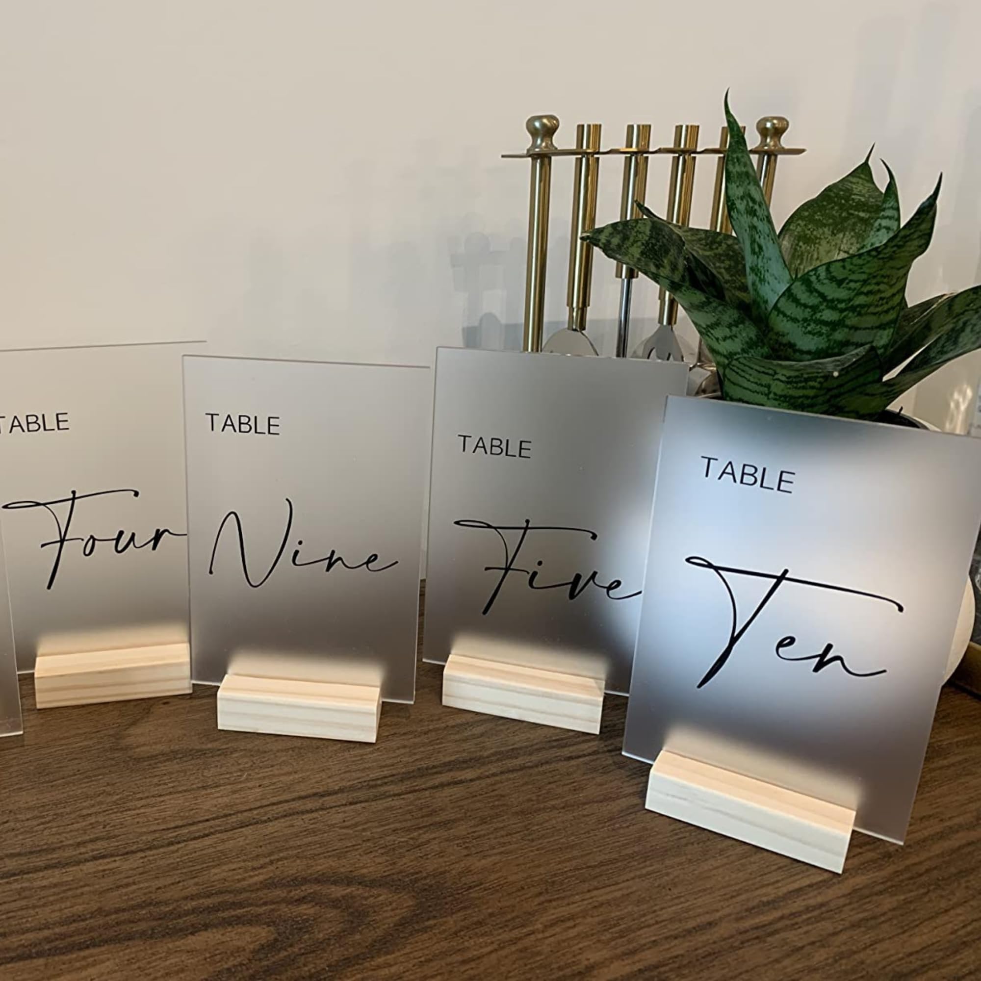 12Pcs Place Card Holders and 24Pcs Table Place Cards, Place Card Holders for Table Setting, Wood Place Card Holder Table Number Holders (12Pcs Walnut Color + 24Pcs Kraft Cards)