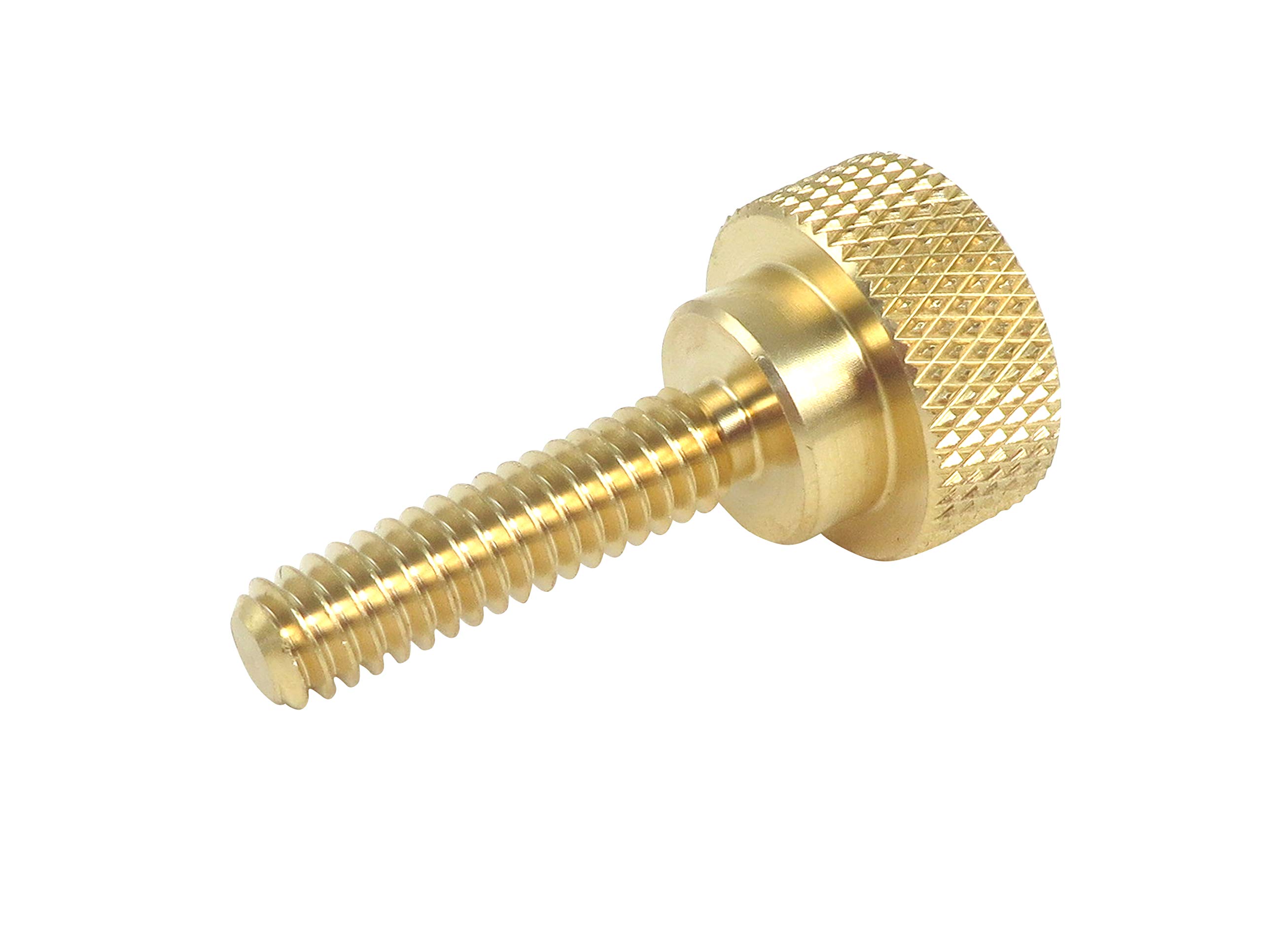 10 Pack 1/4-20 x 1 Inch Threads Solid Brass Diamond Knurled Thumb Screws Knobs with Straight Shoulders Right-Hand Threads SAE Flat Tip Uncoated (1/4-20 x 1 inch Long Threads)