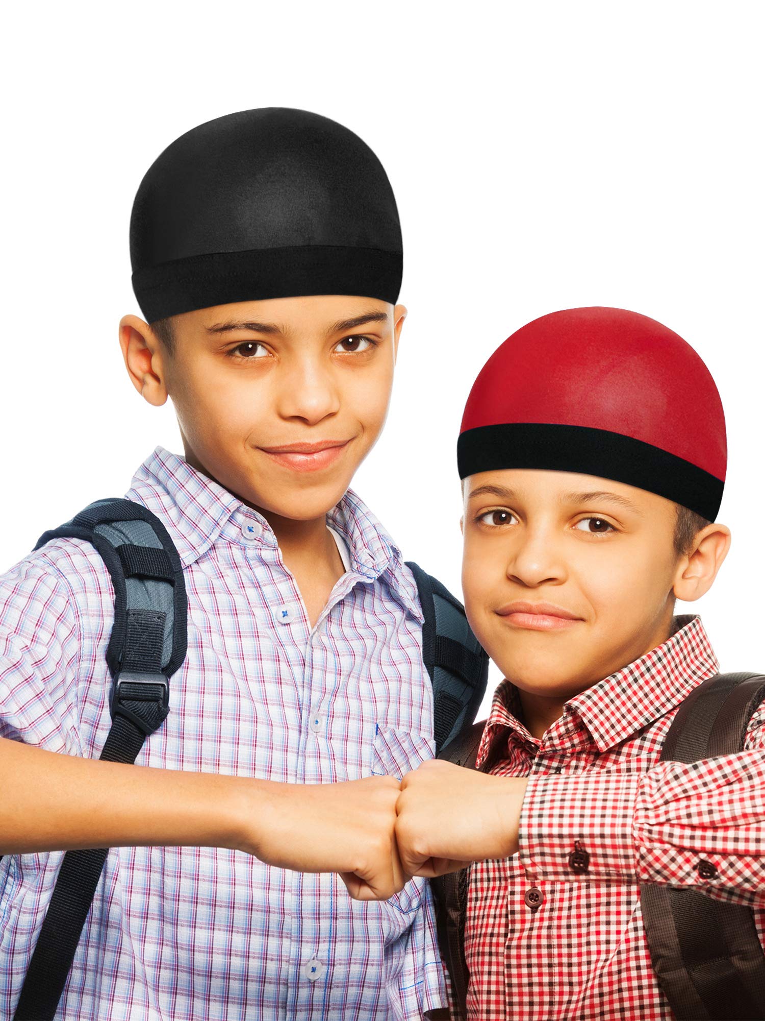 6 Pieces Kids Satin Wave Caps Unisex Baby Beanie 360 Wide Strap Skull Caps(Green, Red, Blue, Yellow, Black, Gray)