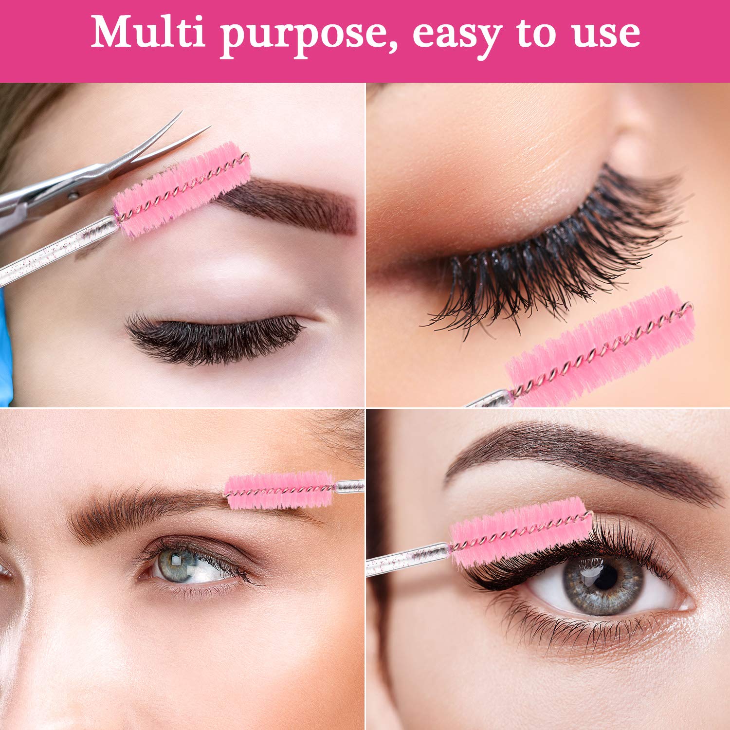 24 Pieces Plastic Eyelash Extension Tweezers False Eyelash Applicator Tool Eyelash Auxiliary Clip and 100 Pieces Eyelash Brush Mascara Wands Applicator for Eyelash Application (Pink)