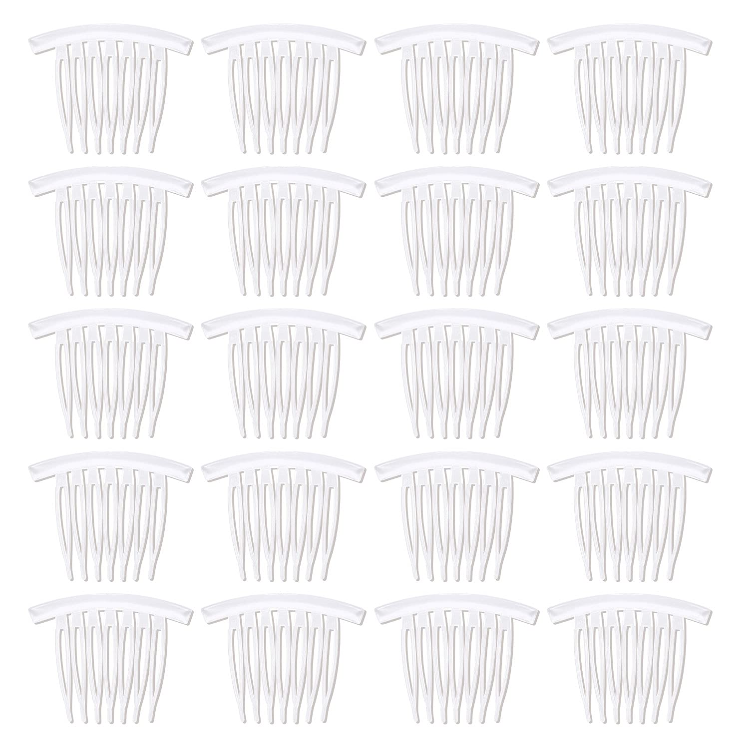 Lawie 20 Pack 4 Inch Clear White Plastic Hair Side Comb With Long Teeth Hairpins Grips Barrettes Clamps Bows for Women Bridal Wedding Veil Decorative Headpiece French Twist Updo Bun Accessories